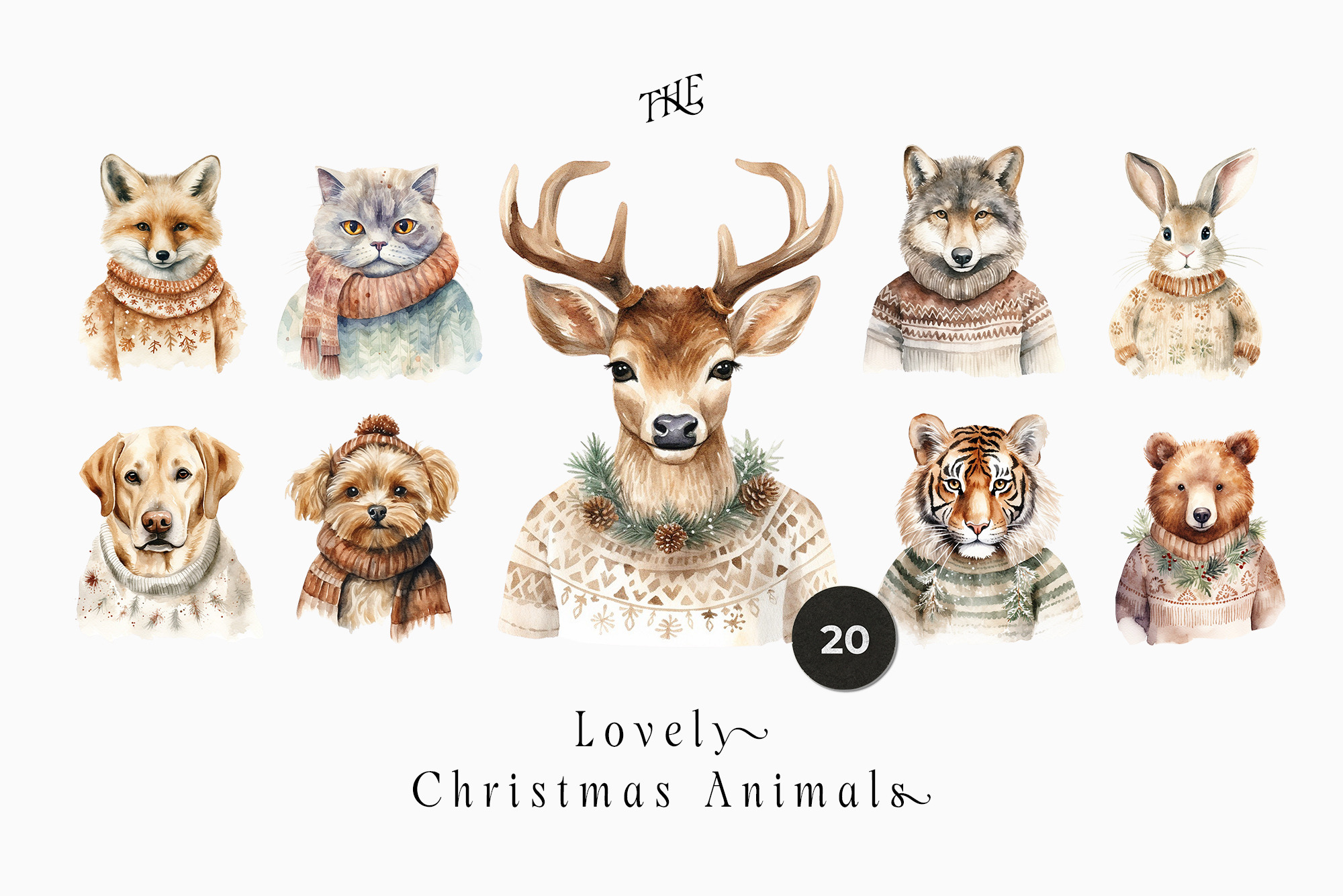 Cute Watercolor Christmas Animals
