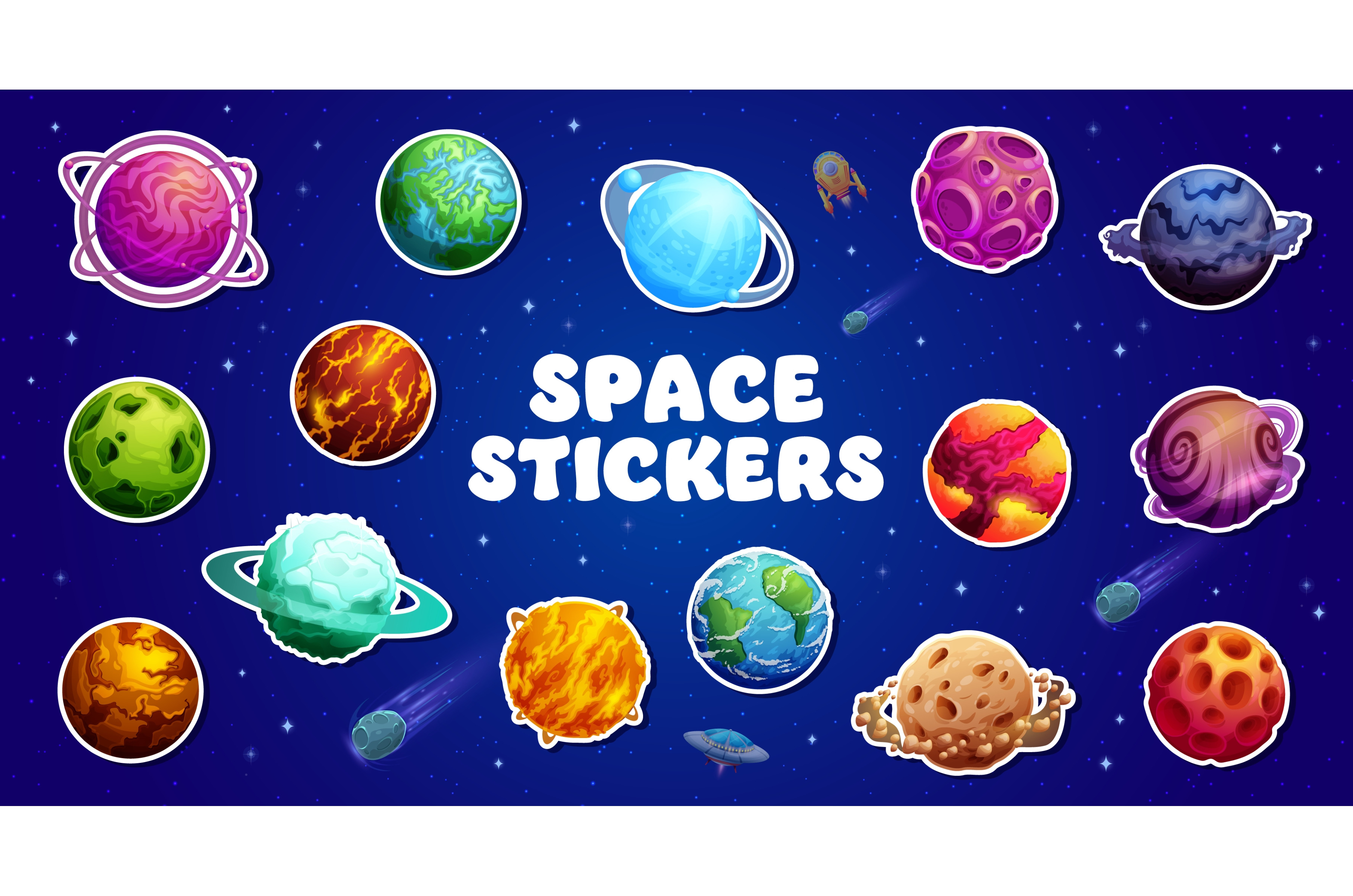Stickers of fantasy alien planets, an Object Illustration by Vector ...