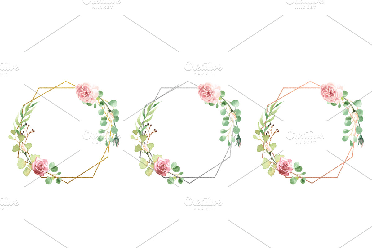 Watercolor Floral Geometric Frames, a Texture Illustration by BirDIY Design