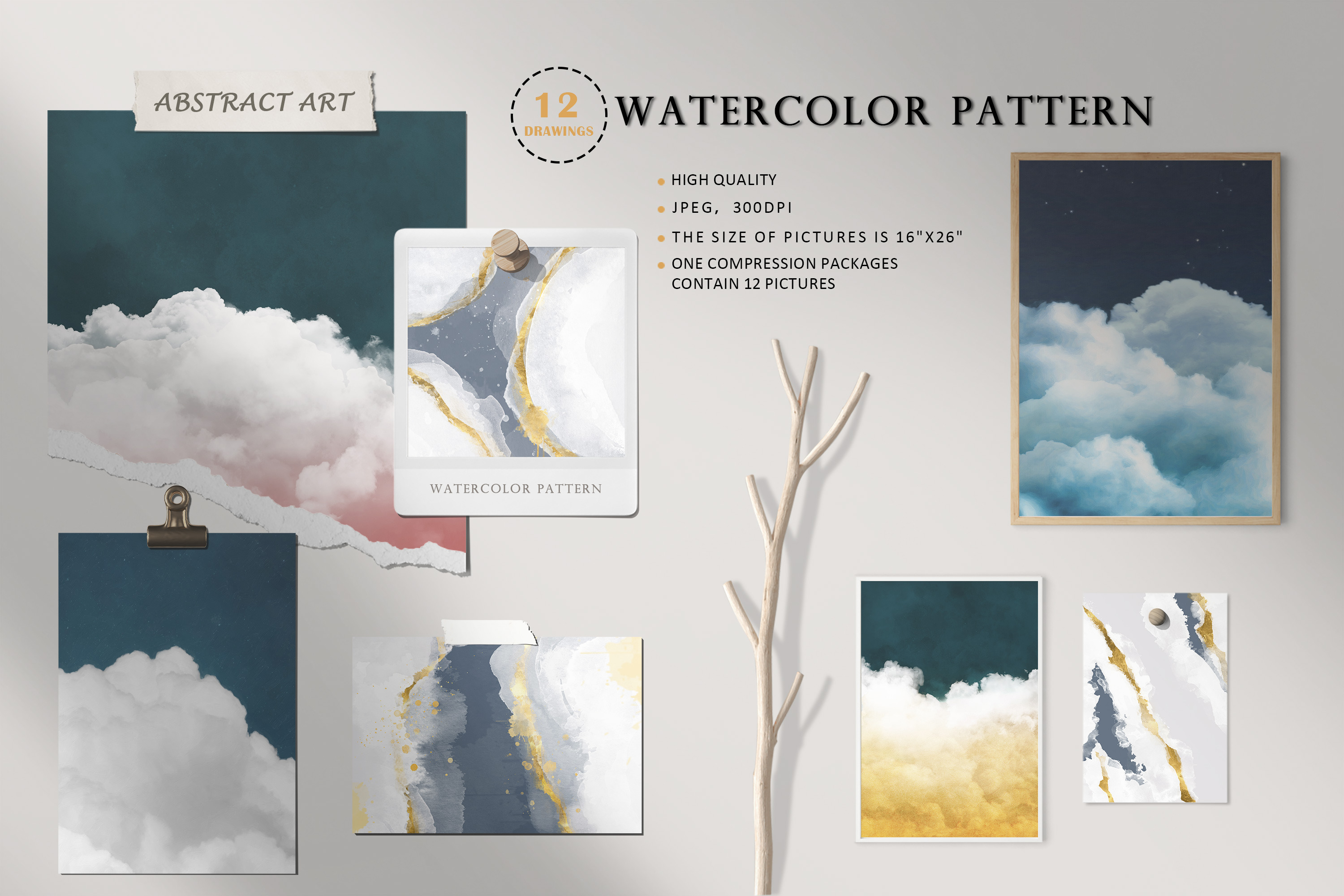 Abstract watercolor clouds pattern, a Pattern Graphic by DamonYang's shop