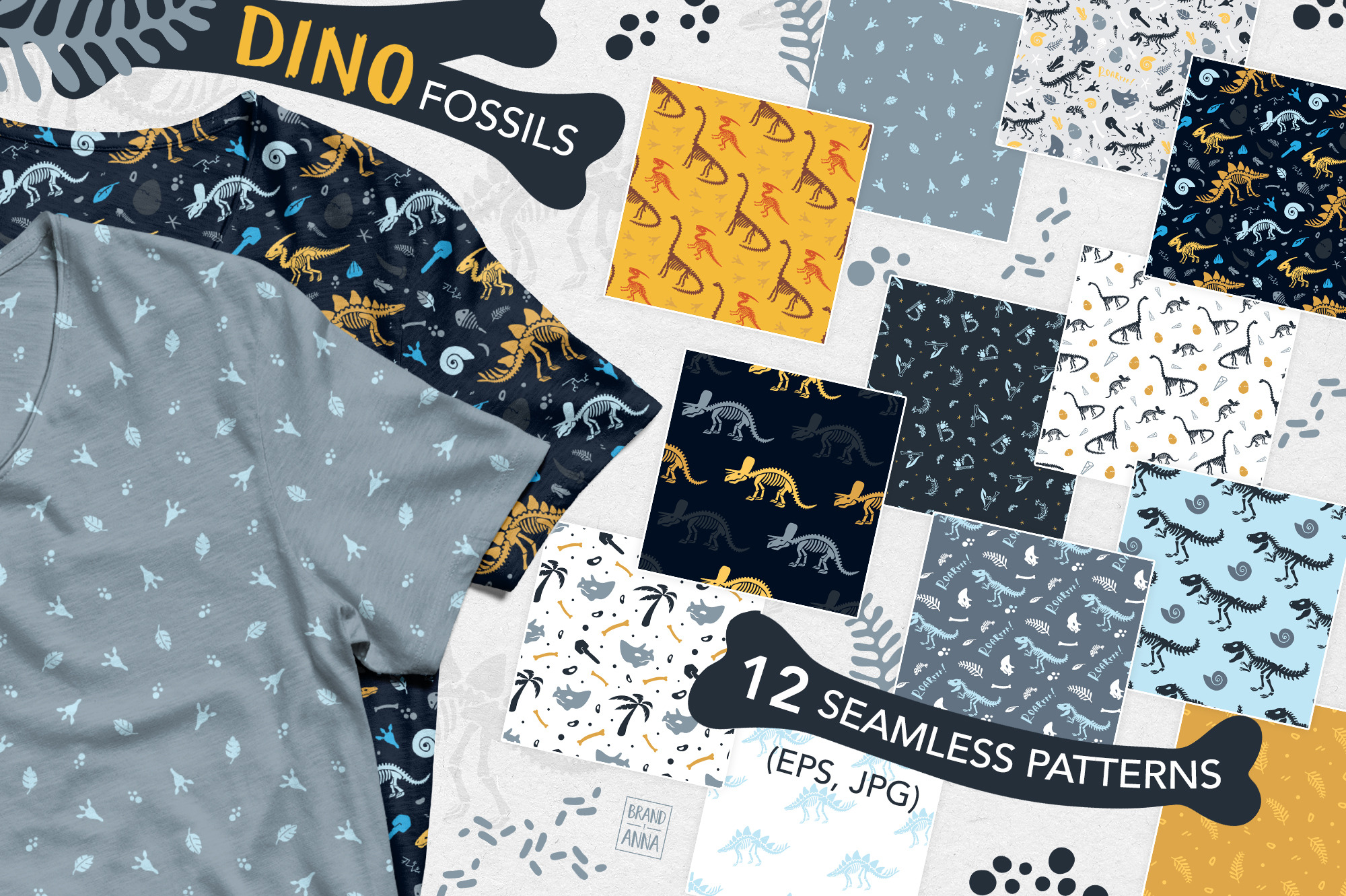 Dinosaur fossils patterns pack, a Pattern Graphic by Brandianna