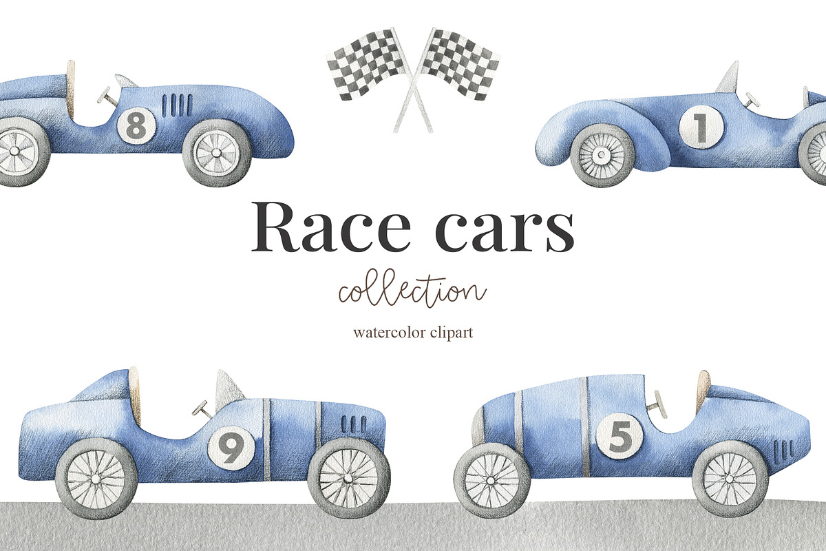 Race cars watercolor set, a Transportation Illustration by Alesya Pytskaya