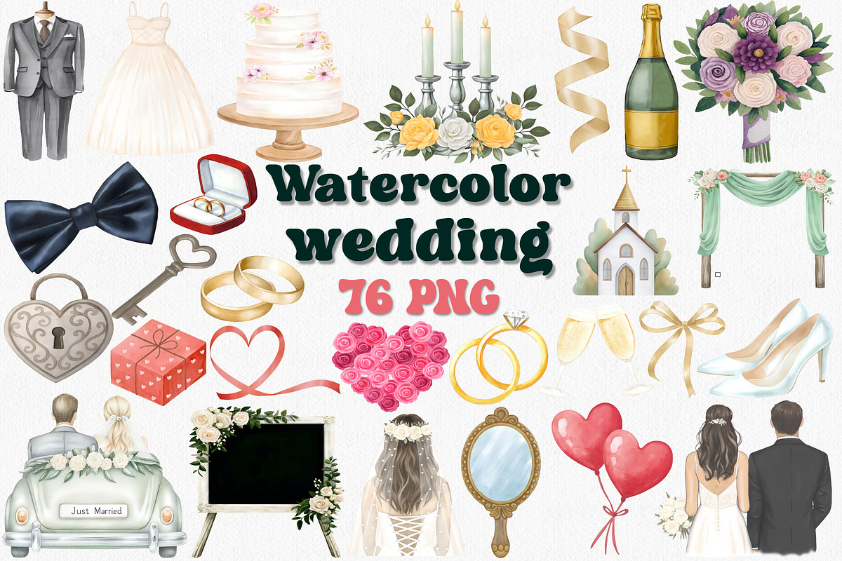 Watercolor Wedding Clipart Set