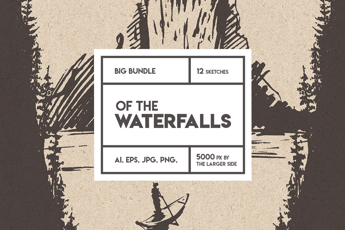 Beautiful waterfalls, sketch style, an Illustration by TheMountBirdStudio