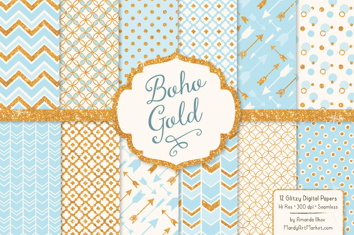 Soft Blue Bohemian Glitter Patterns, a Pattern Graphic by Amanda Ilkov