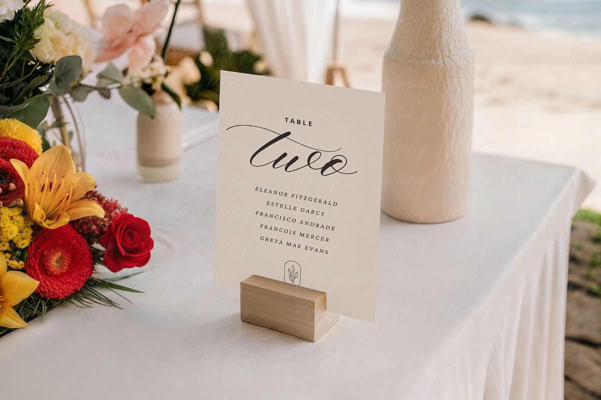 Tropical Beach Table Sign Mockup, a Product Mockup by TatiMockup