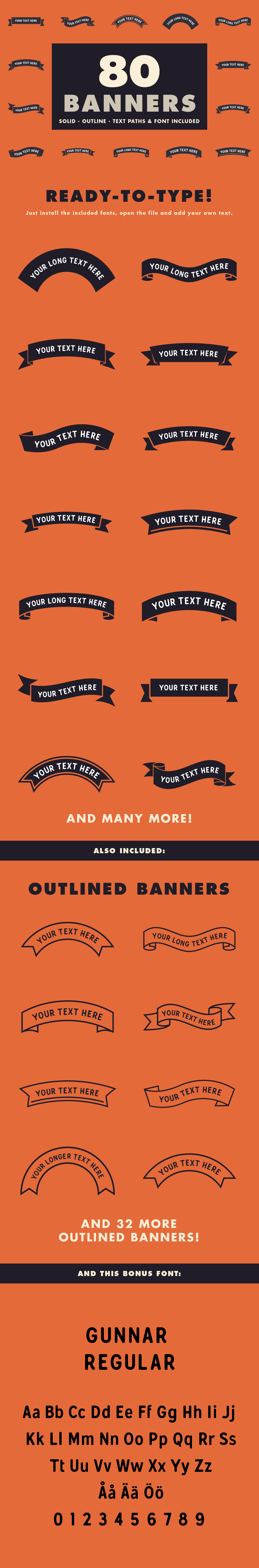 80 banners with text paths & font!, an Object Graphic by Great Scott!