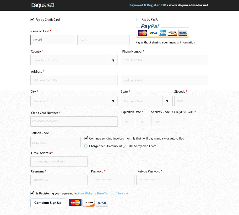 Payment & Register PSD, a Templates & Theme by Dsquared Media