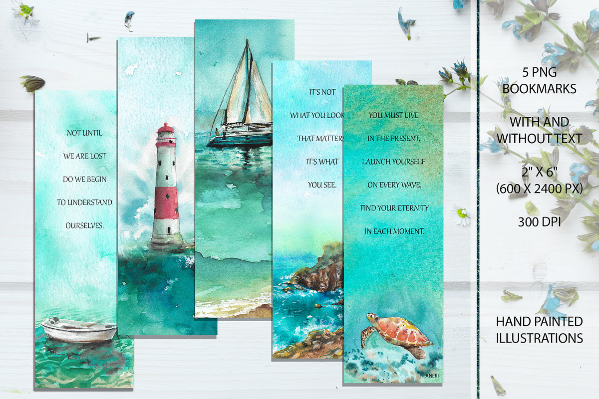 Turquoise Ocean Bookmarks with Quotes