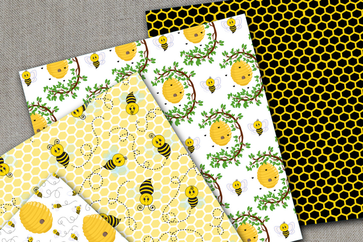 Bumble Bee Digital Papers 1055, a Pattern Graphic by AMBillustrations