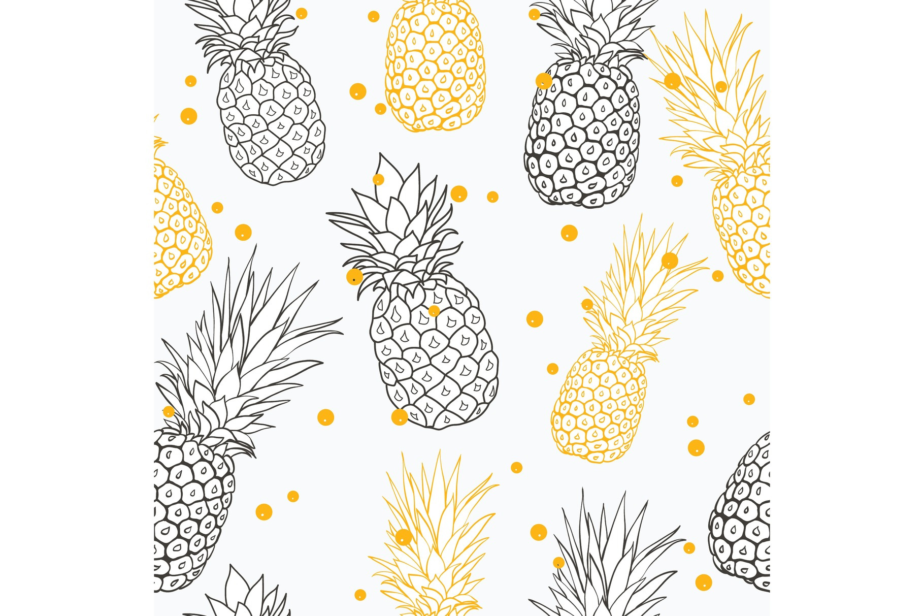 Vector yellow grey pineapple polka dot summer tropical seamless pattern ...