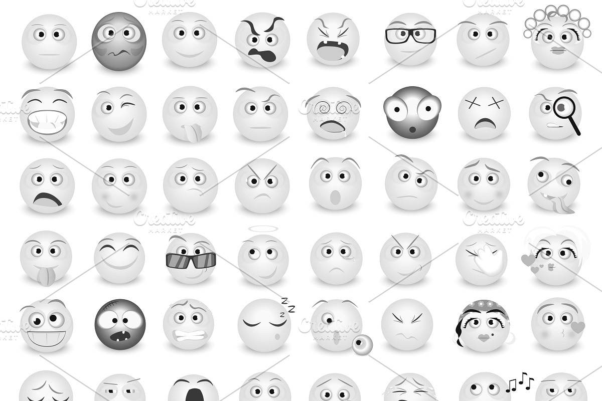 48 Cute color and B&W emotions set., an Icon by Lemberg Vector ...