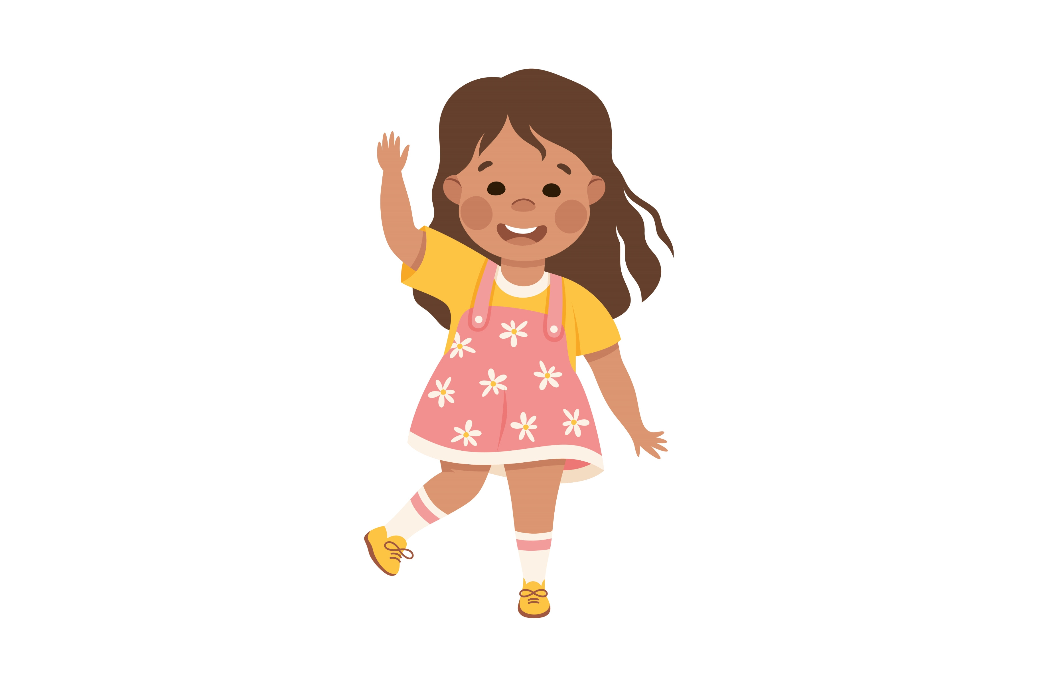 Cute happy little girl waving Hello, an Illustration by TopVectors