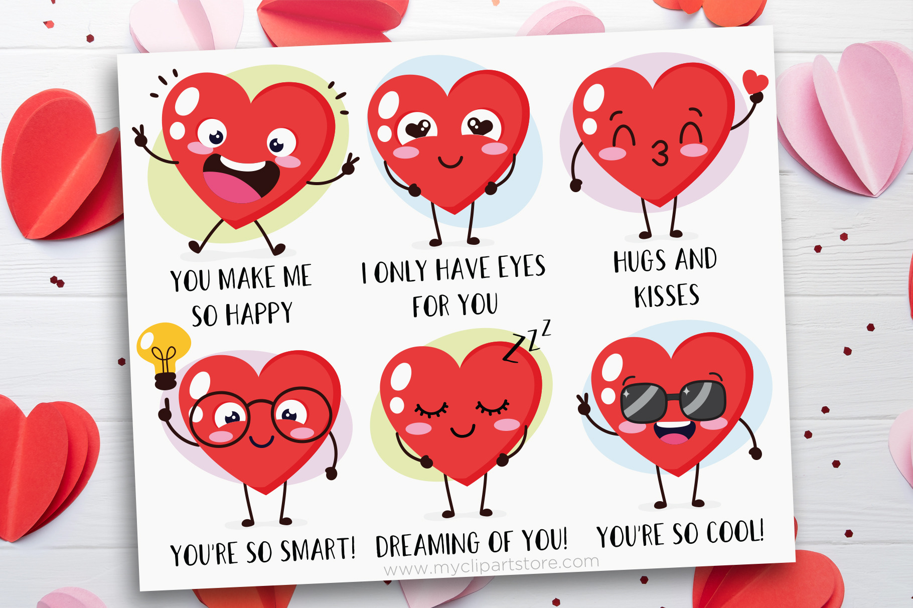 Funny Valentine Hearts Clipart, SVG, an Illustration by MyClipArtStore