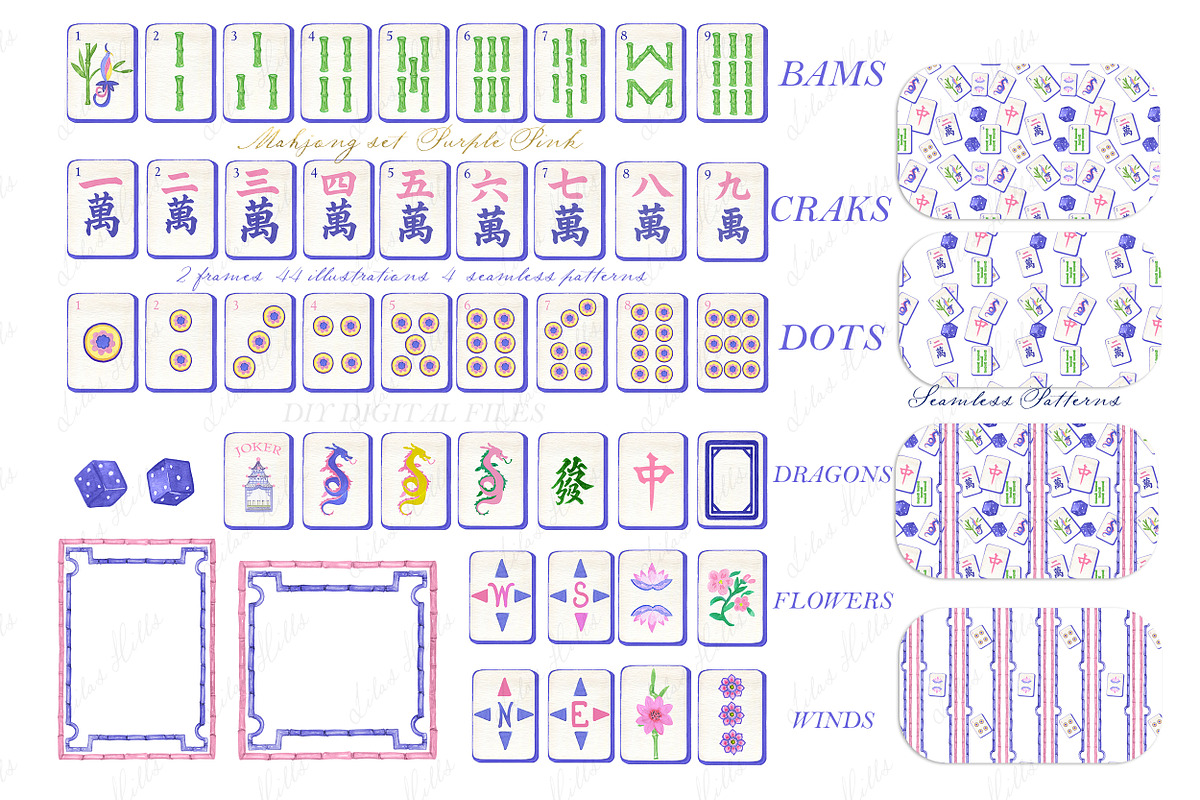 Mahjong Set PNG Watercolor DIY, a Graphic by LABFcreations
