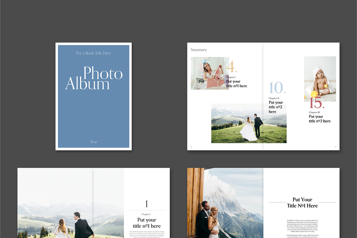 Photo Album Book Layout (A4+US), a Brochure Template by tomsarraipodesign