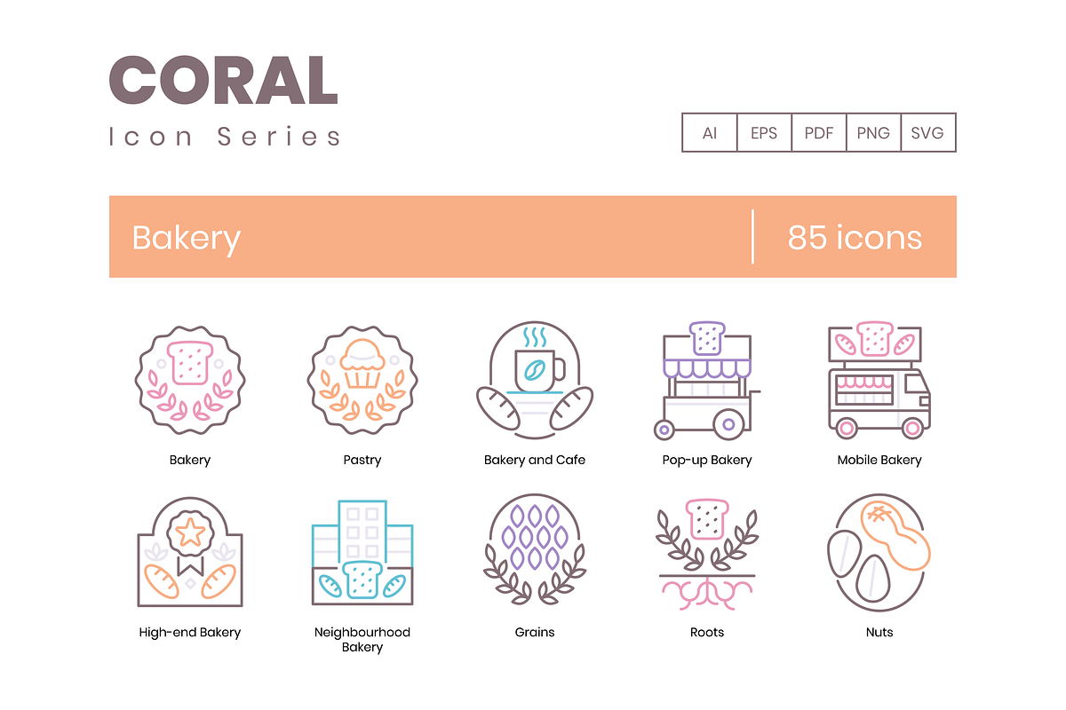 85 Bakery Icons | Coral, an Icon by Flat Icons | Creative Market