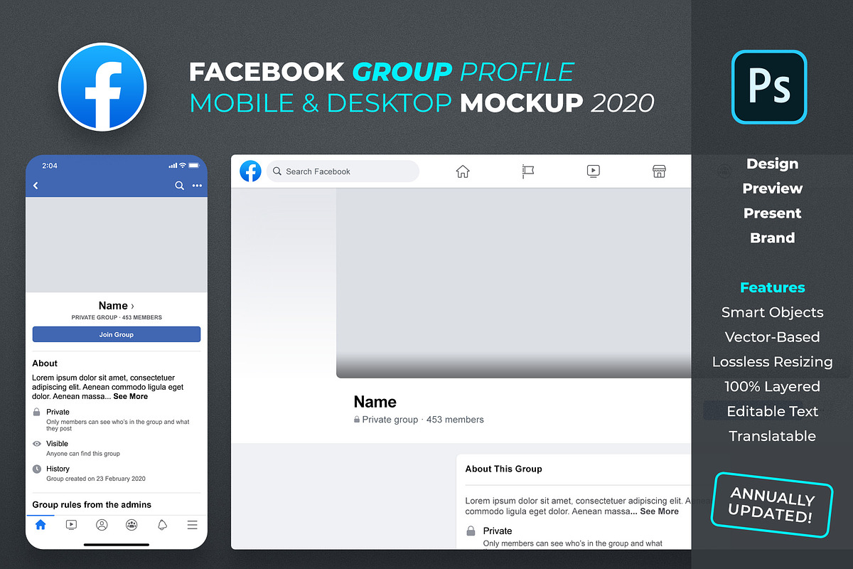 Facebook Group Profile Mockup, a Social Media Template by FEINGOLD