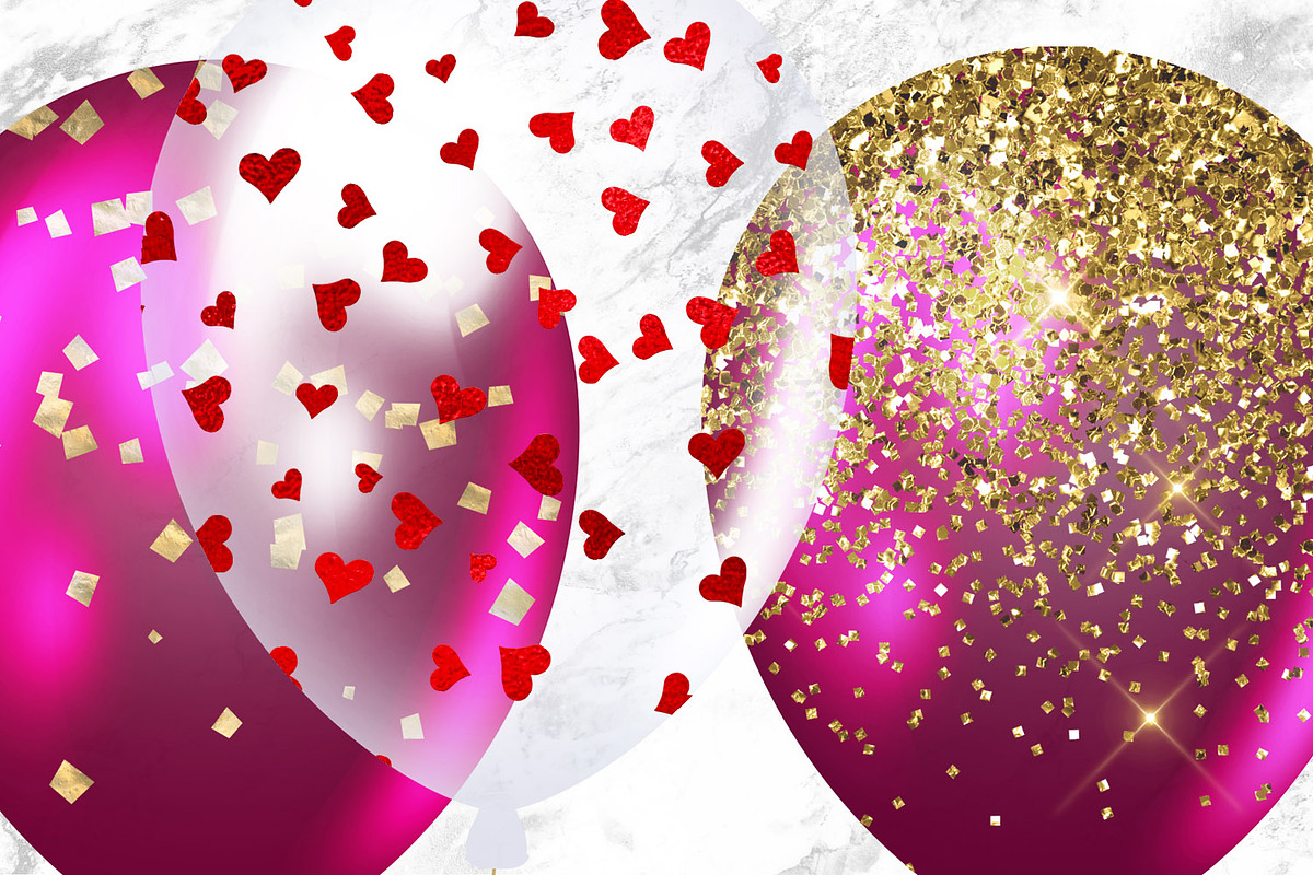 Valentine's Day Balloons Clipart, an Illustration by Digital Curio