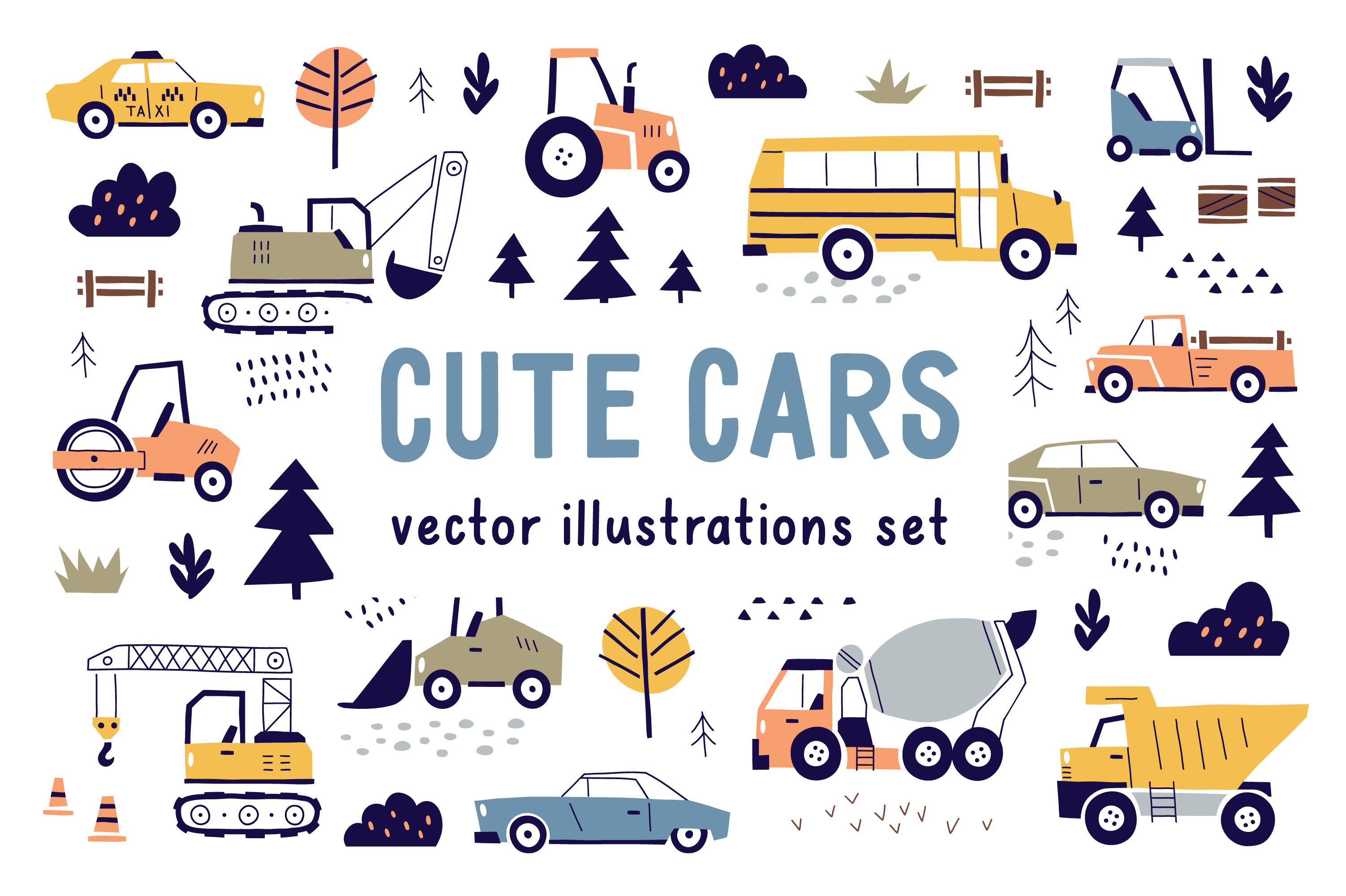 Cute Scandinavian cars childish set, an Education Illustration by Good ...