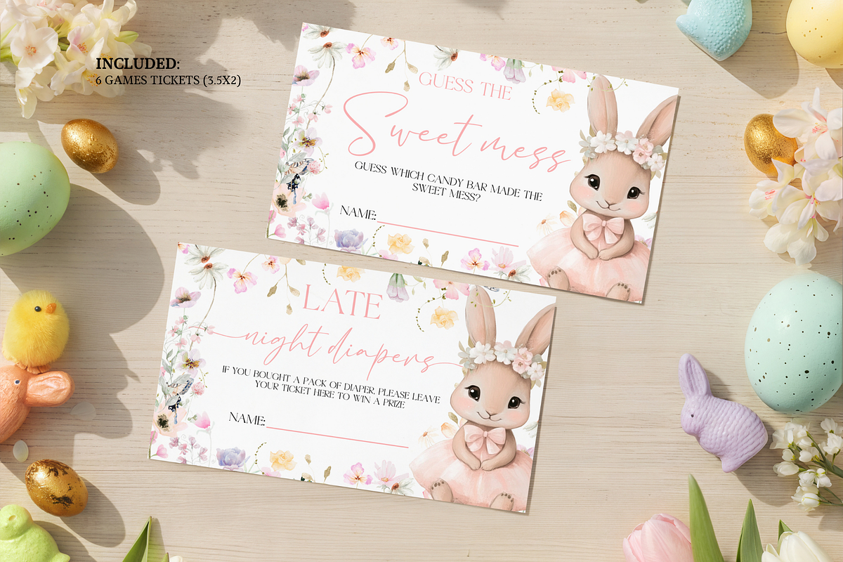 Floral Bunny Baby Shower Games Pack, an Invitation Template by Digital_Mind