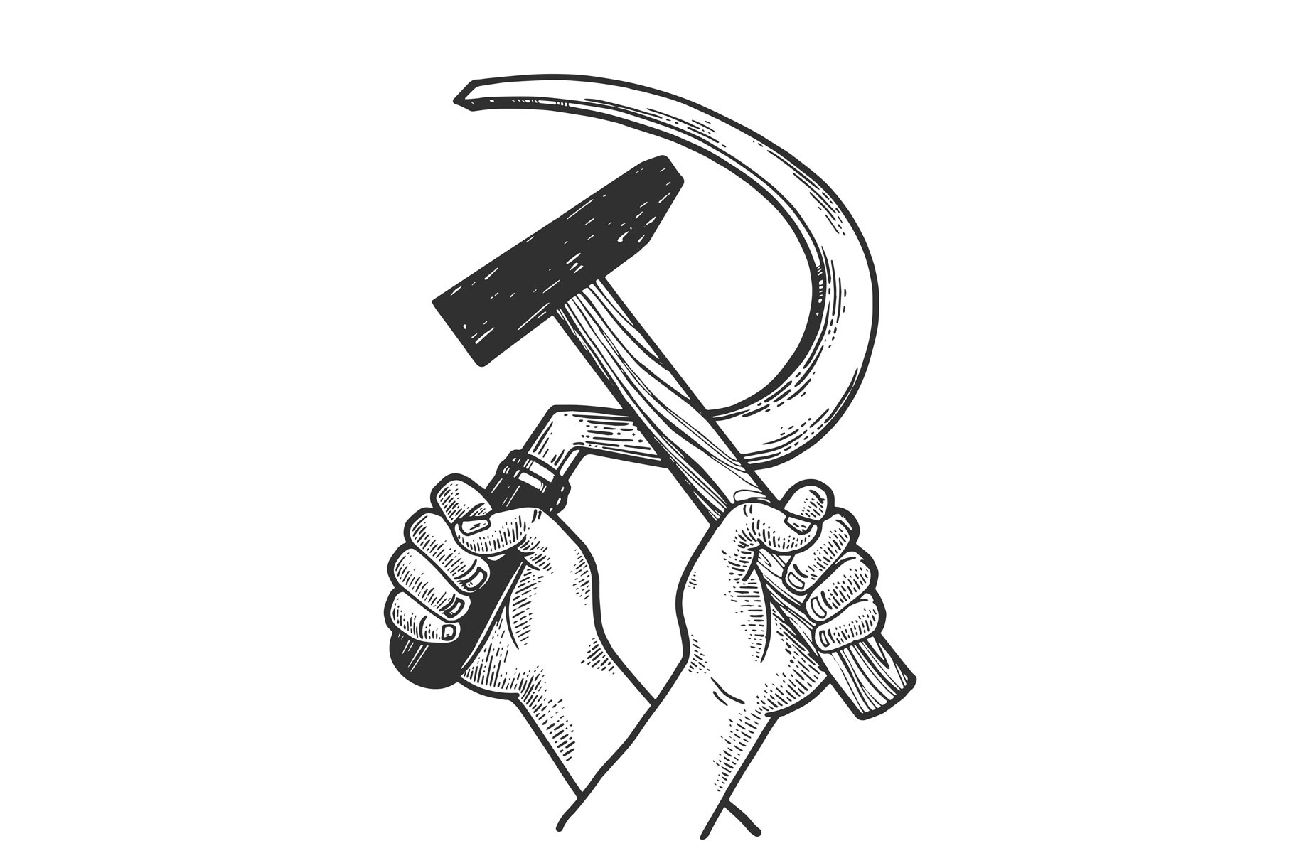 Hands with Hammer and sickle sketch, an Object Illustration by AlexArt