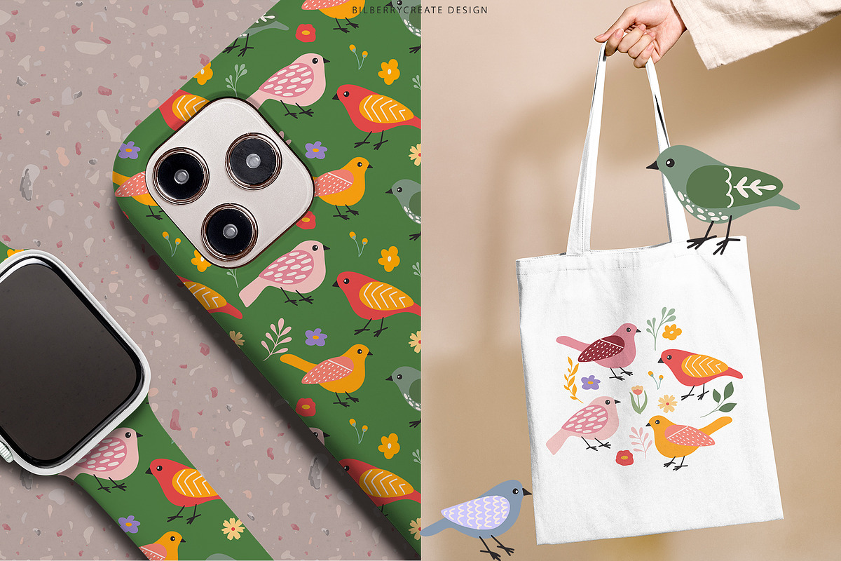 Early birds spring art set, an Animal Illustration by BilberryCreates