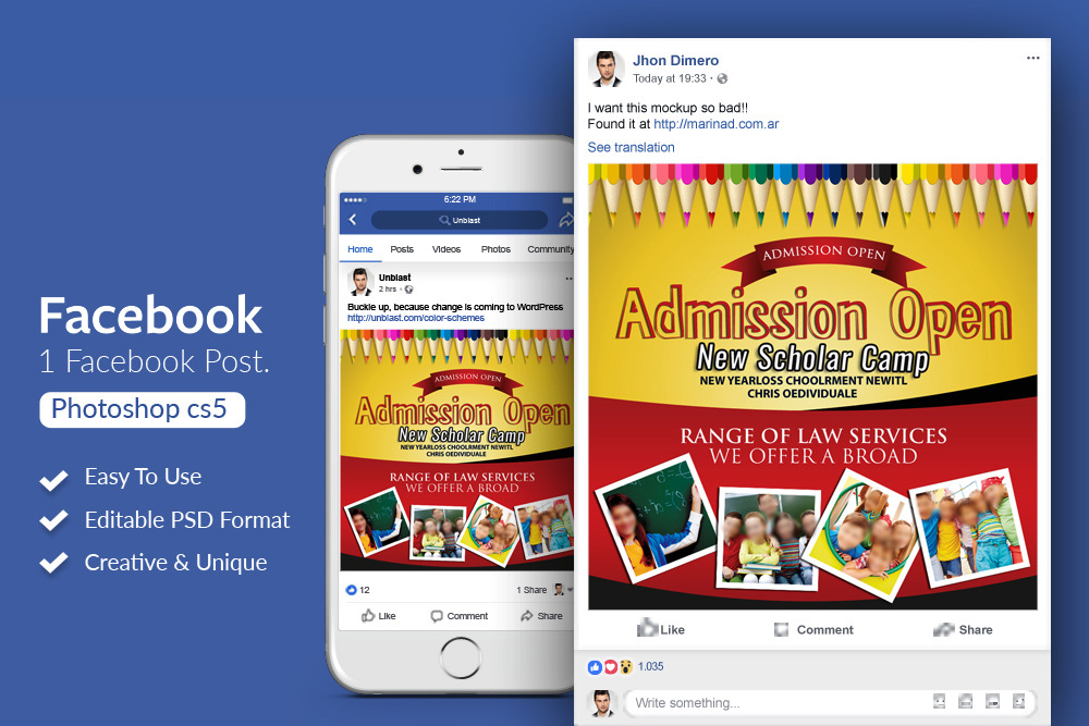School Admission Open Facebook Post, a Social Media Template by Psd ...