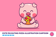 Cute Pig Eating Pizza Cartoon, an Animal Illustration by Catalyst Labs