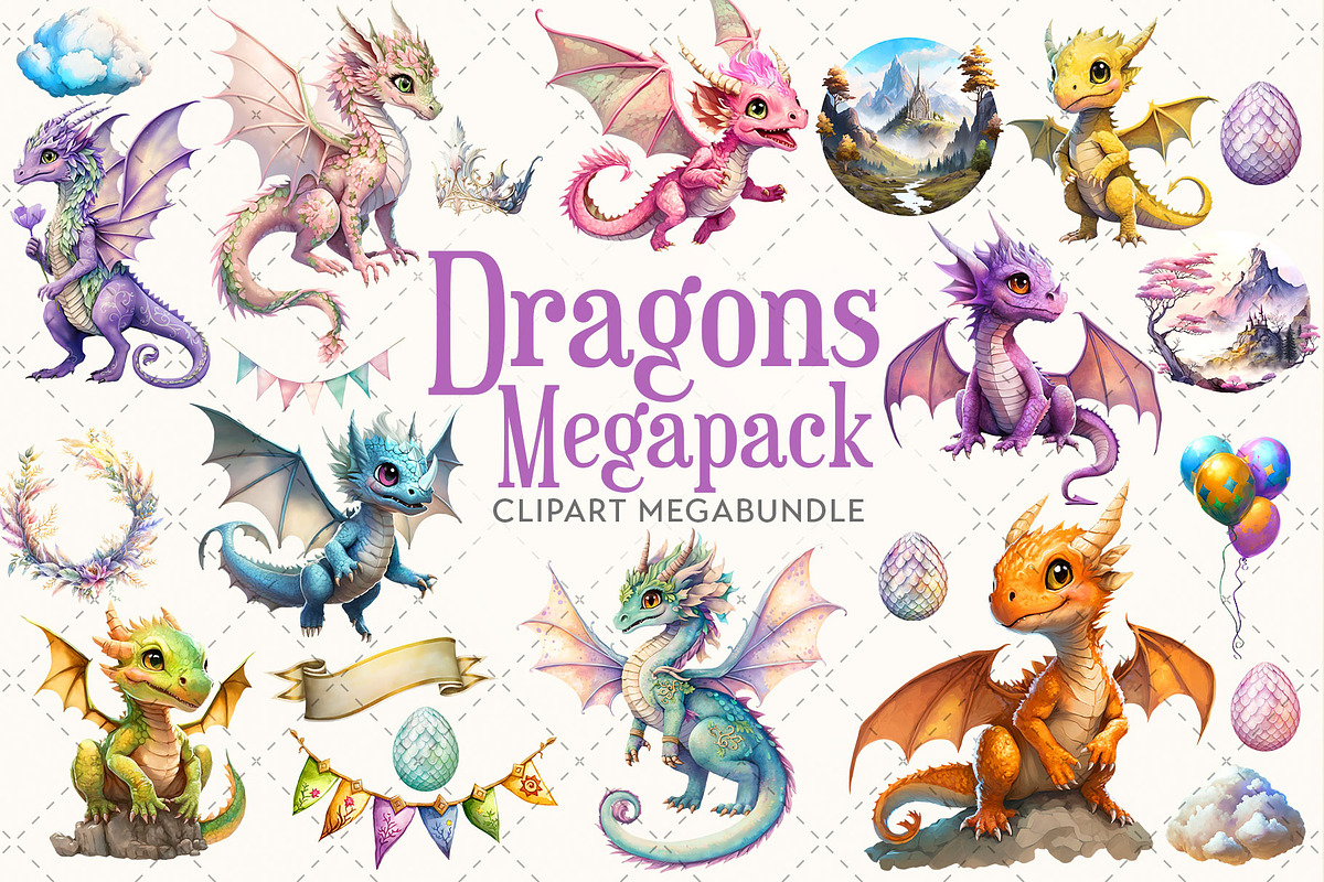 Dragon Clipart Megabundle, an Illustration by Clip Art by Elise M