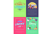 Set of Four Placard Literacy Vector Illustration, an Object Graphic by ...