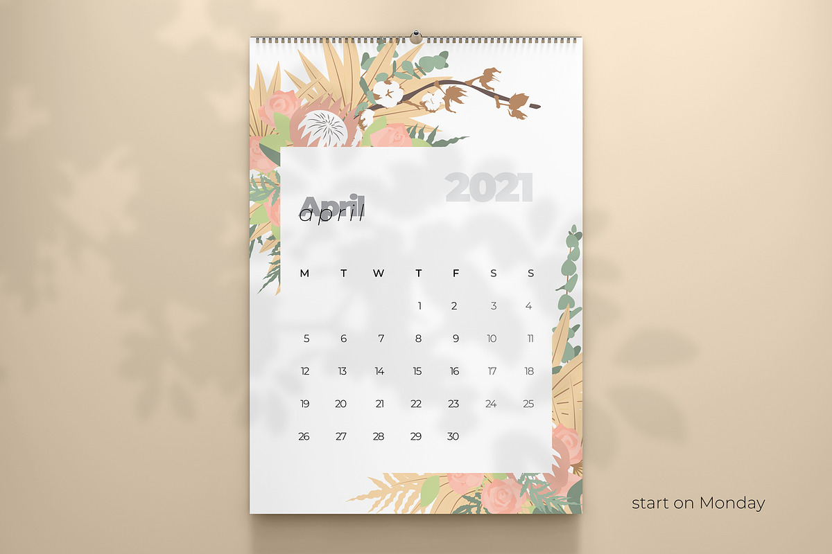 Boho Calendar Template 2021, a Stationery Template by Rose Design