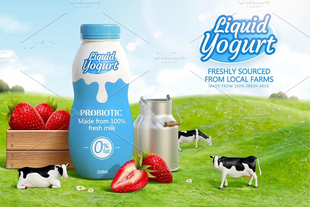 Farm owned yogurt drink ad banner, a Flyer Template by TotallypicRF