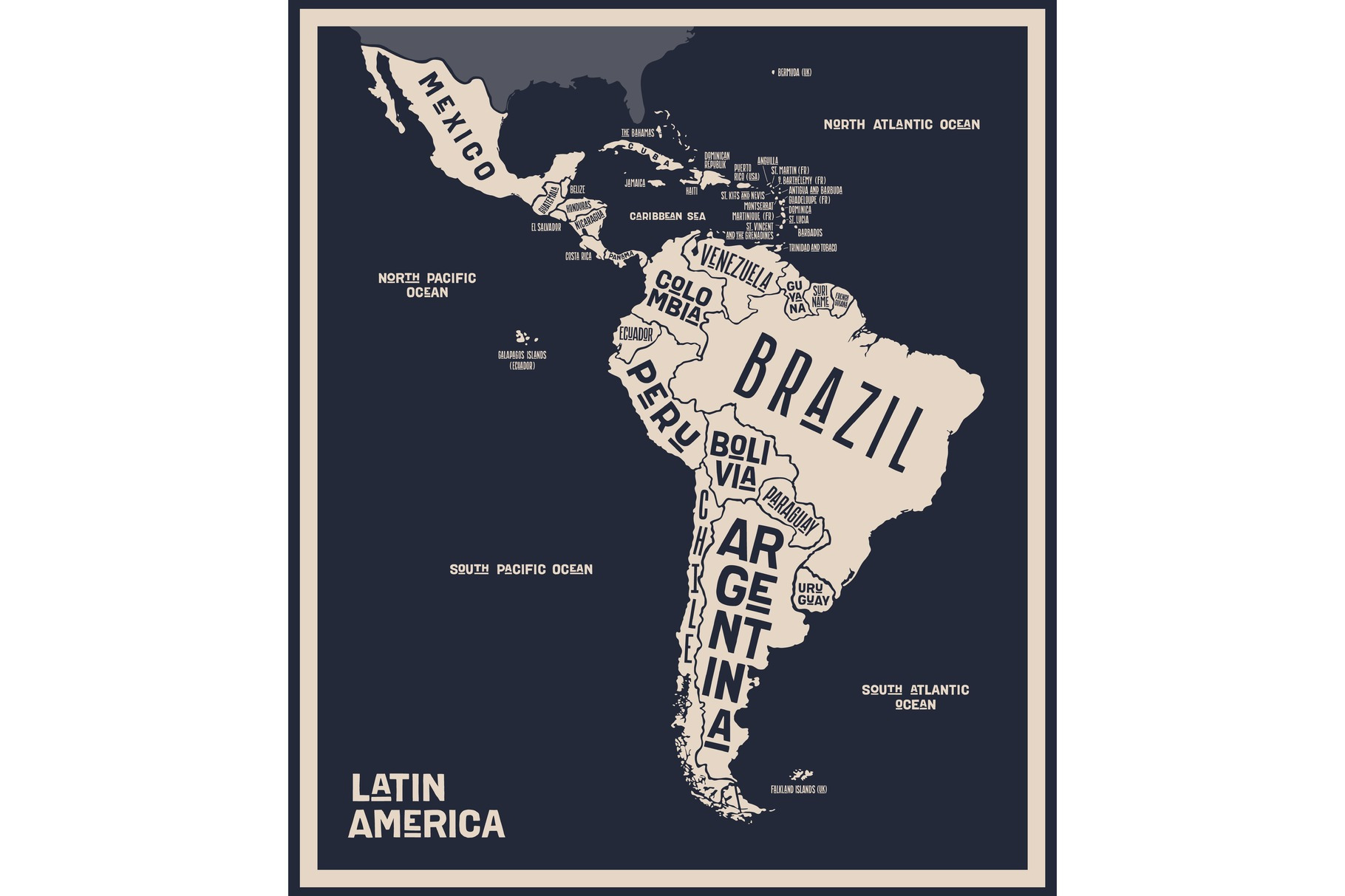 Map Latin America. Poster map of, a Technology Illustration by Foxys ...