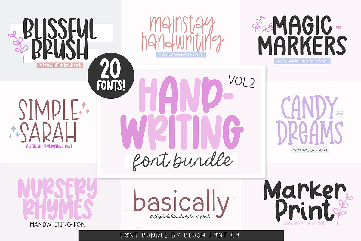 HANDWRITING FONT BUNDLE - 20 Fonts, a Sans Serif Font by Blush Font Co.