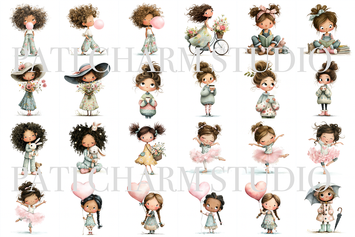 Cute Girls Clipart Set