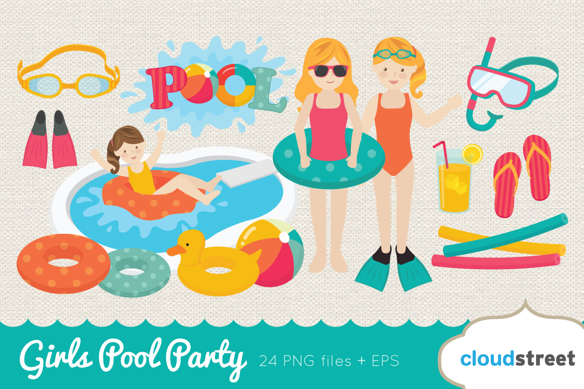 Girls Pool Party Clip Art, an Illustration by cloudstreetlab