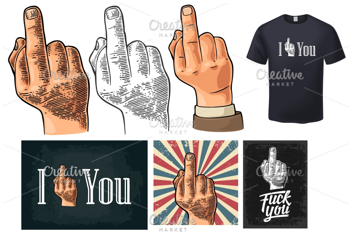 Fuck you sign. Middle finger Sign, a Work Illustration by MoreVector