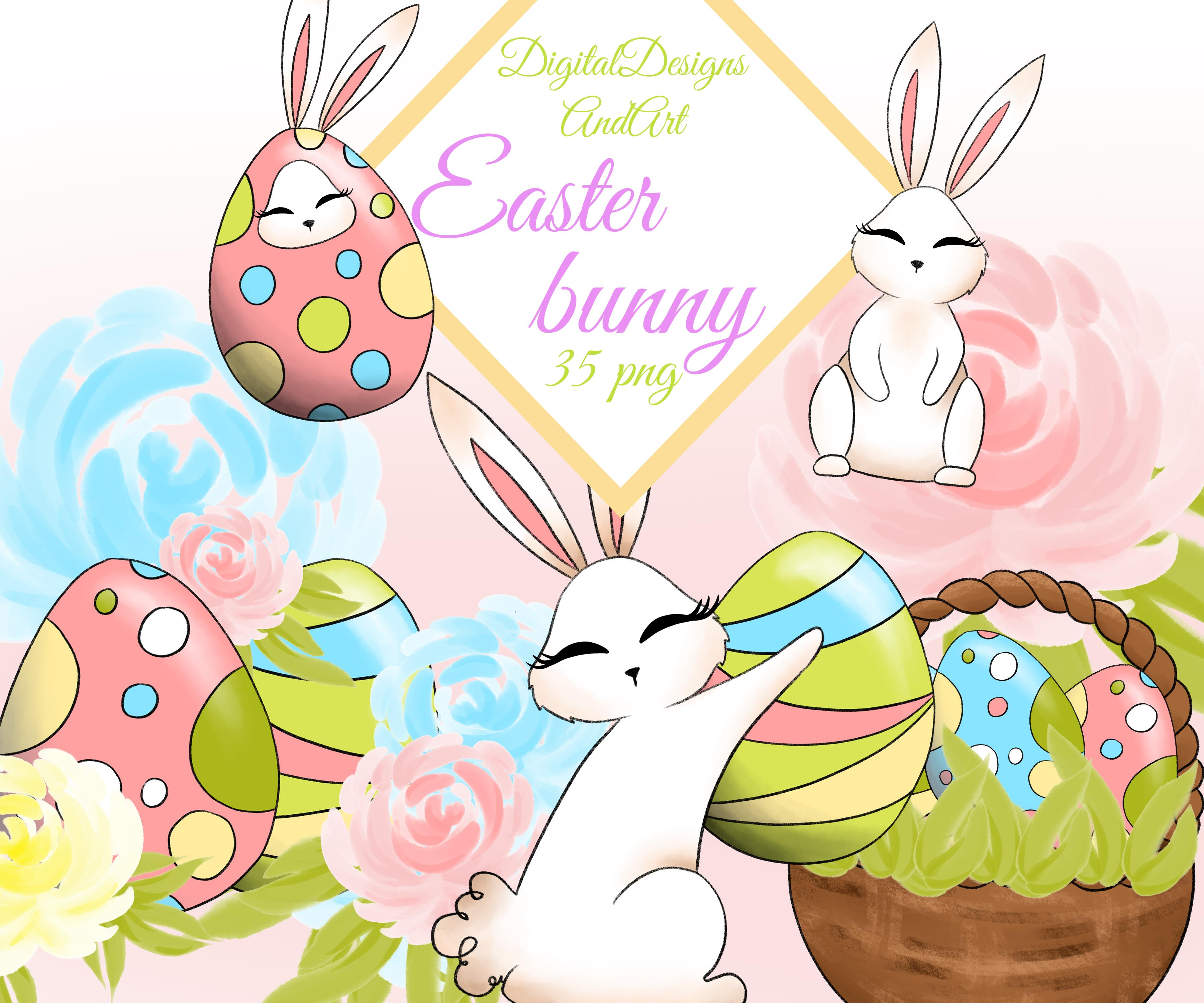 Easter bunny clipart, an Illustration by DarinaDigital