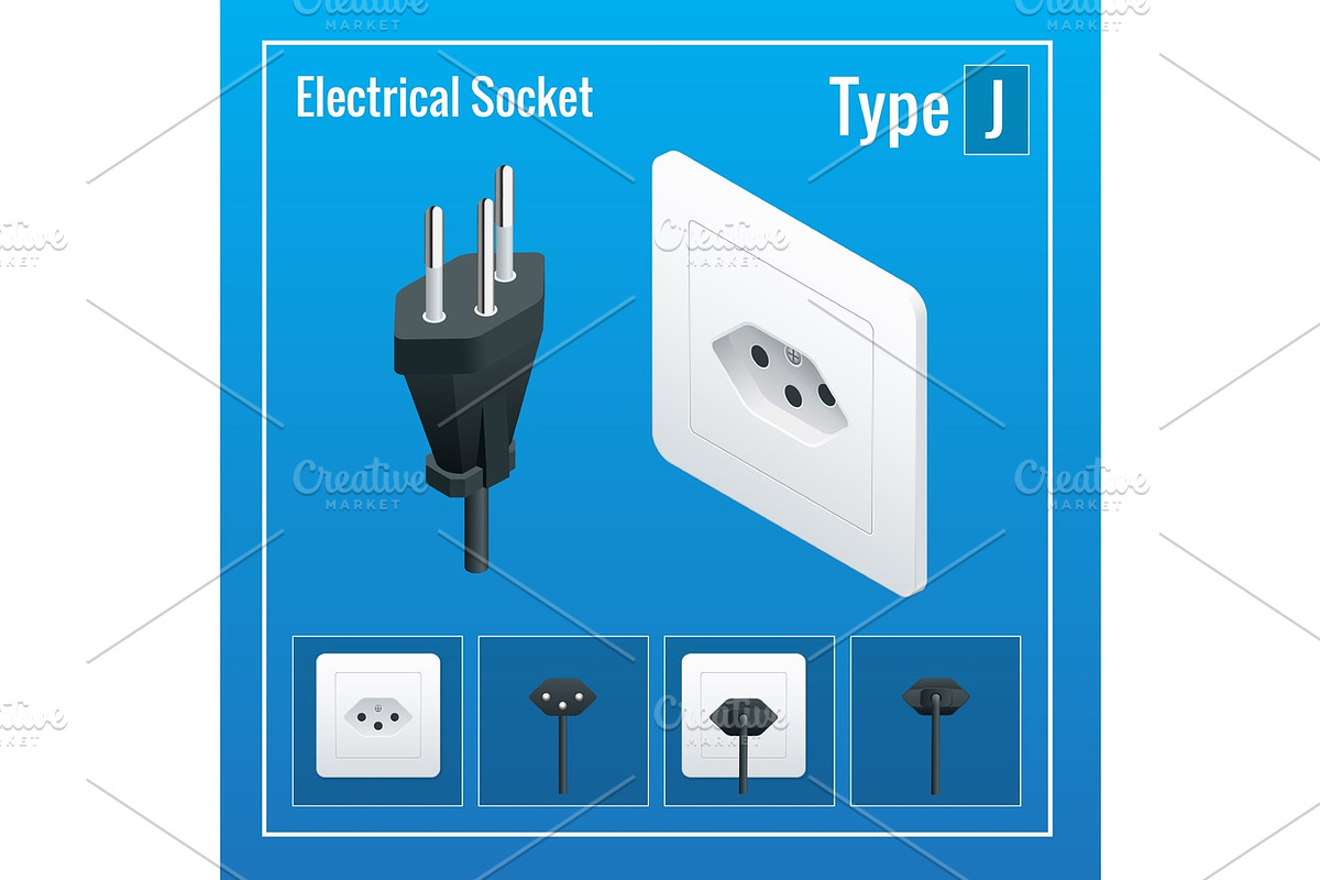 Isometric Switches and sockets set. Type J. AC power sockets realistic ...