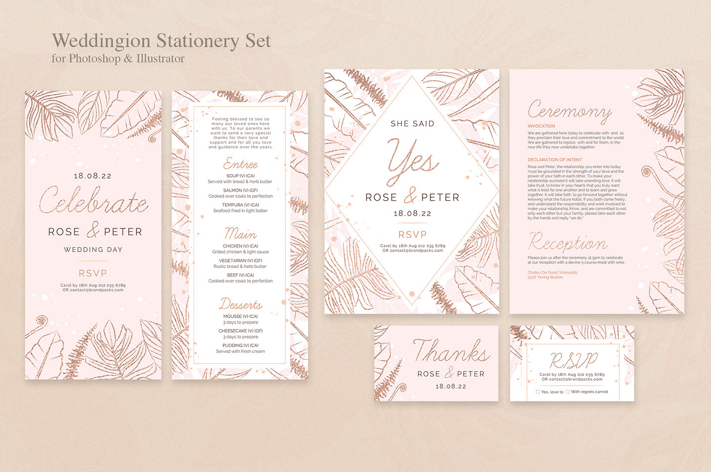 Rose Gold Wedding Templates, an Invitation Template by BrandPacks