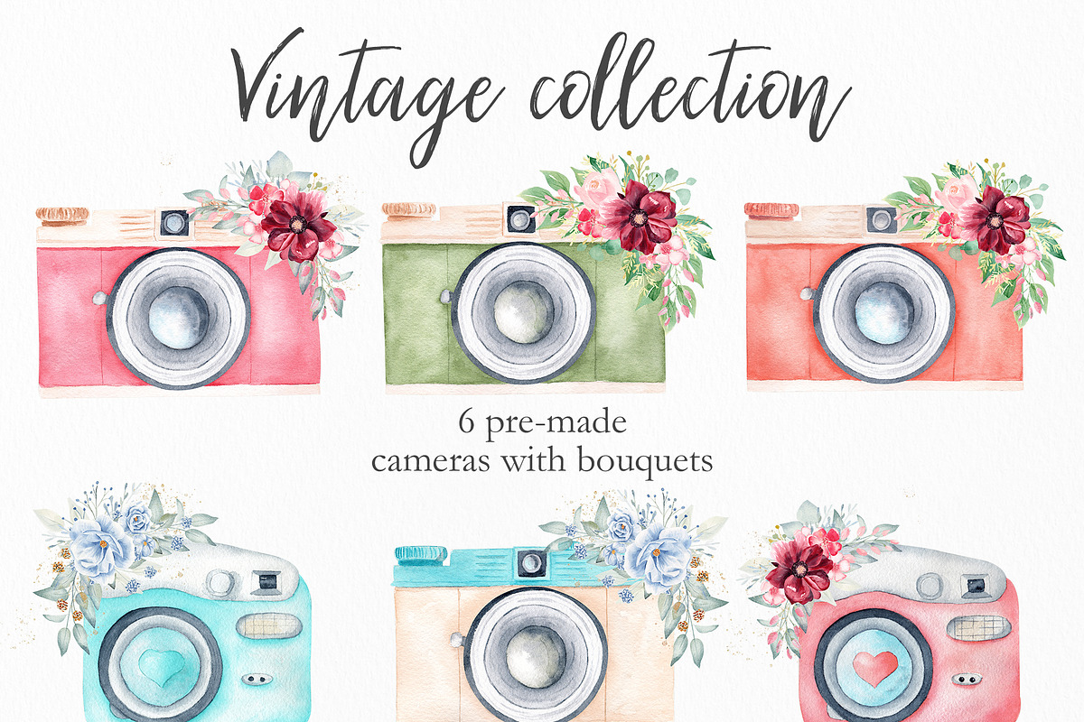 Watercolor Vintage Cameras Set, a Decorative Illustration by ...