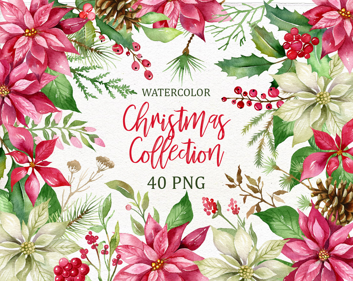 Christmas Watercolor Clip Art., an Illustration by Mary