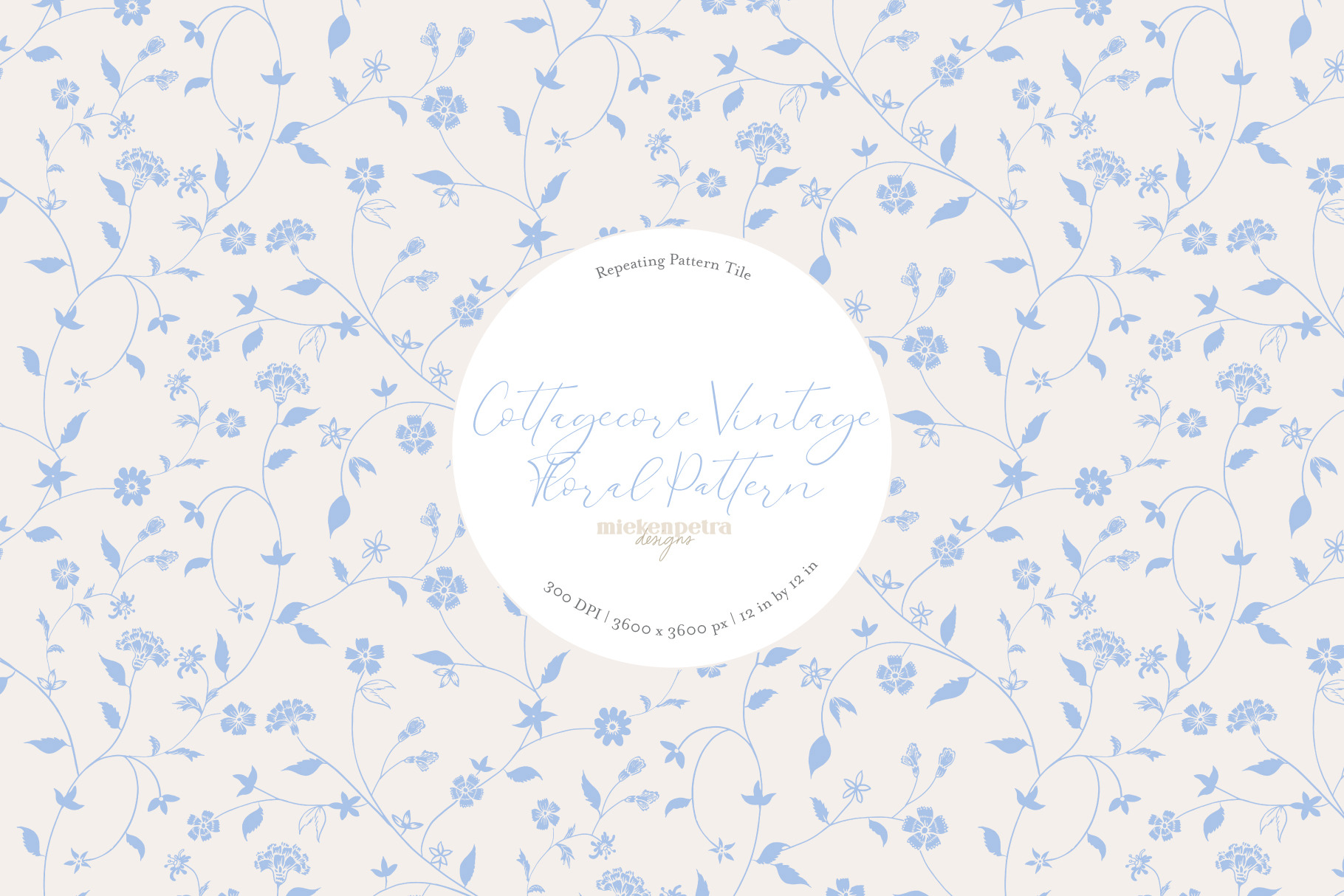 Cottagecore Vintage Floral Blue, a Pattern Graphic by Mieken Petra Designs