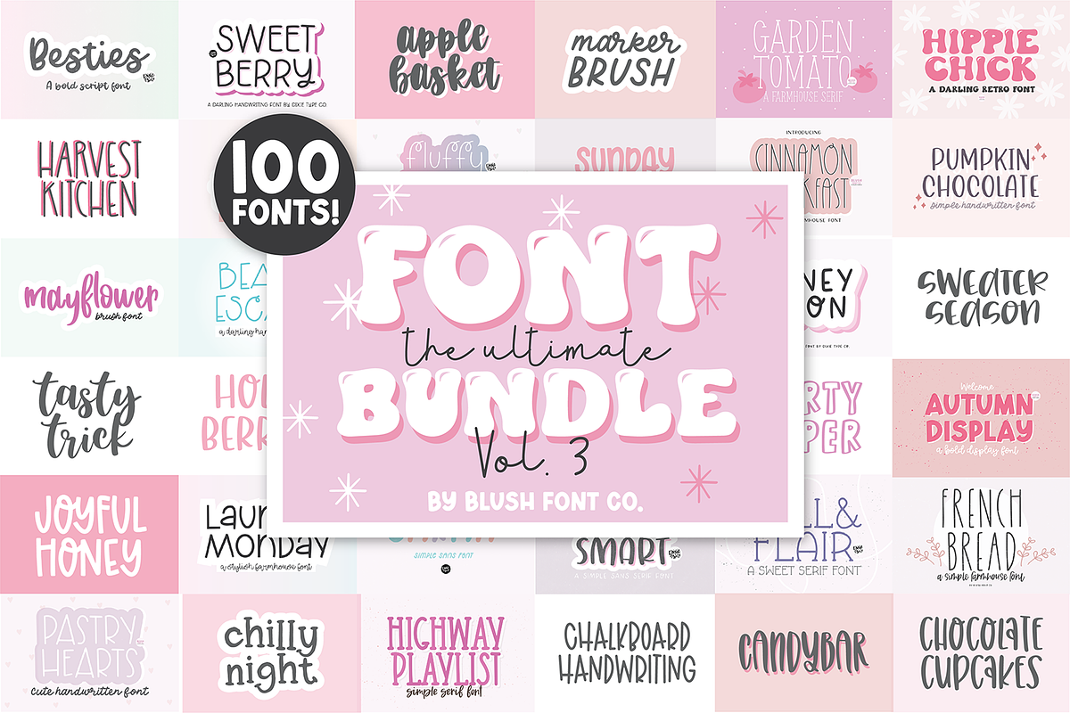 100 FONTS! Ultimate Font Bundle Vol3, a Script Font by Blush Font Co.