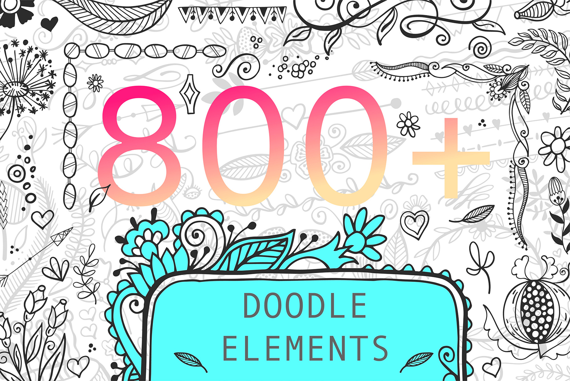 800+ DOODLE ELEMENTS SET, a Templates & Theme by karakotsya