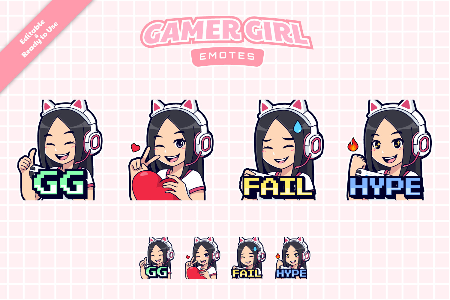 Gamer Girl Icon Emotes Set, a Branding & Logo Template by tkzgraphic ...