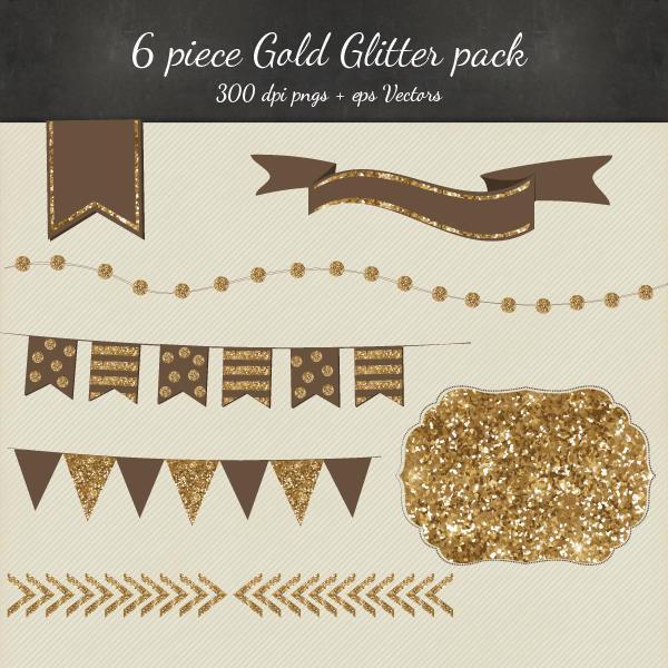 Gold Glitter Vectro PNG 6 Pack, an Illustration by The Geekery Store