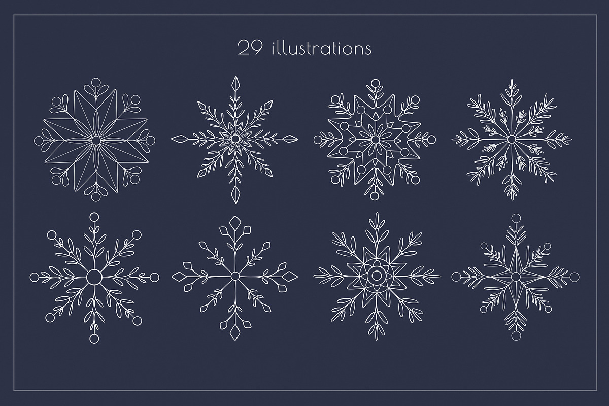 Snowflakes - line art illustrations, an Illustration by Anna.Klets