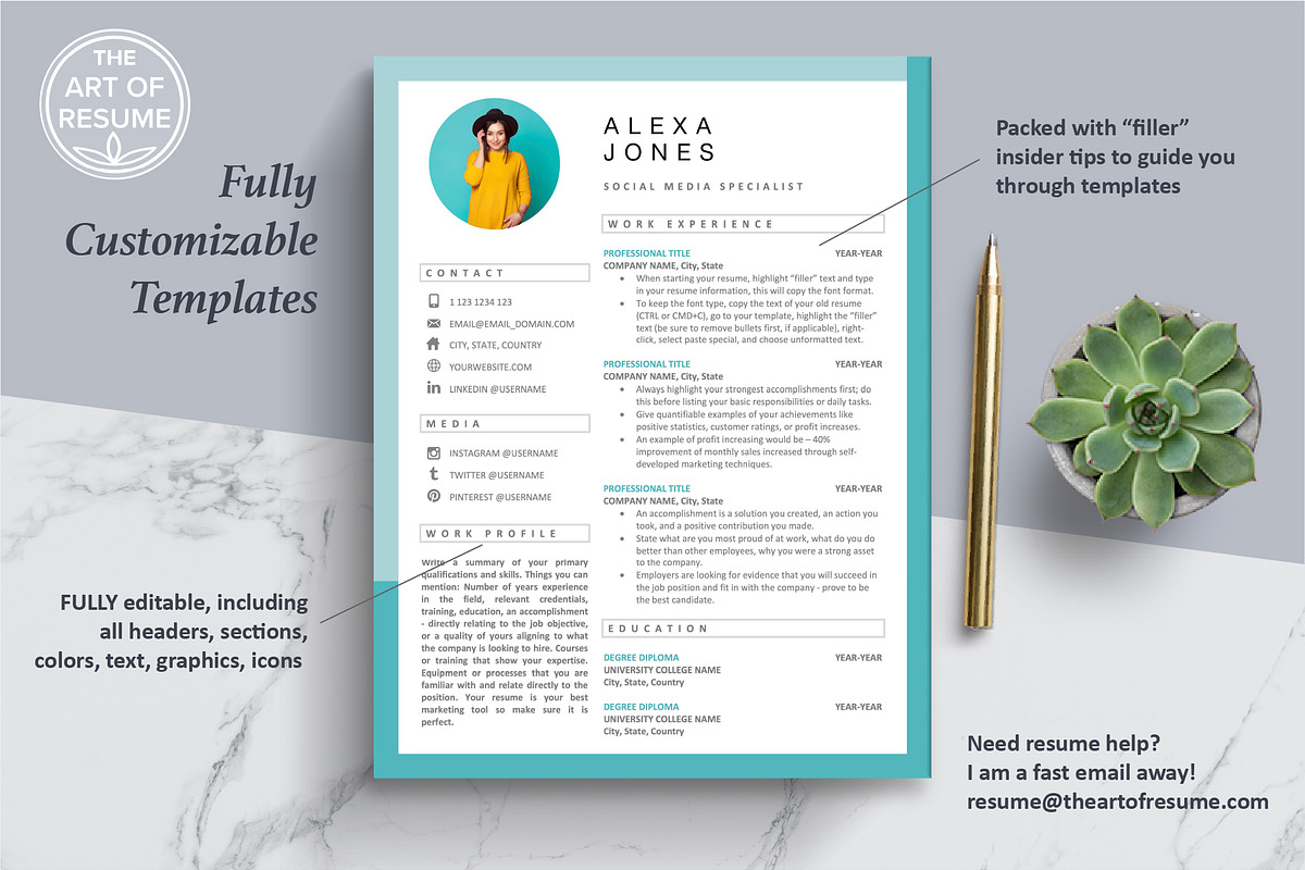 Teal Resume Template | Blue Resume Design